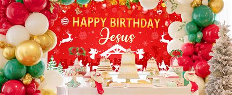 Avezano Happy Birthday Jesus Backdrop Red Christian