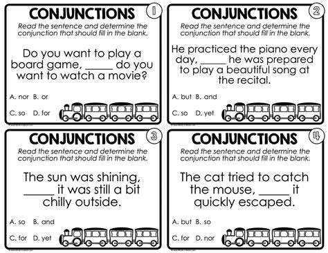 Coordinating Conjunctions Multiple Choice Task Cards Minds In Bloom