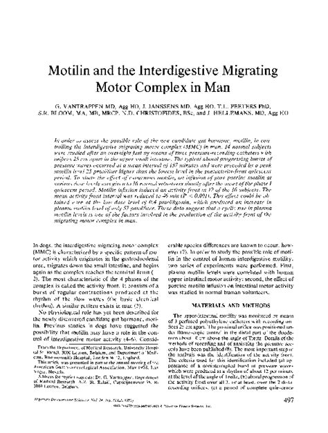 Pdf Motilin And The Interdigestive Migrating Motor Complex In Man