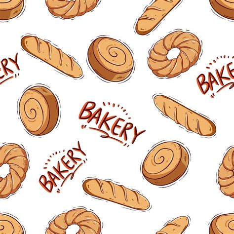 Premium Vector Cute Doodle Bread Seamless Pattern On White Background