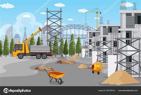 Cartoon Construction Site Background Construction Site Illustrations