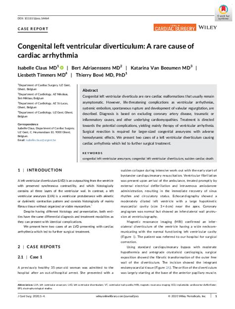 Pdf Congenital Left Ventricular Diverticulum A Rare Cause Of Cardiac Arrhythmia