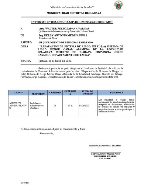 Requerimiento De Personal Administrativo Pdf Business