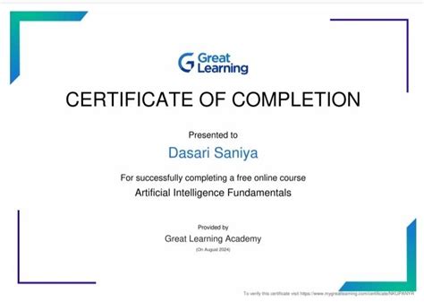 Saniya Dasari On Linkedin Certification Greatlearning Aditya
