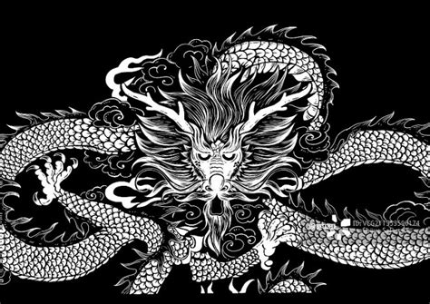 黑白龙插画图片素材