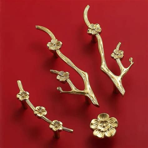 Brass Flower Branch Knobs Pulls Solid Brass Drawer Pulls Wardrobe