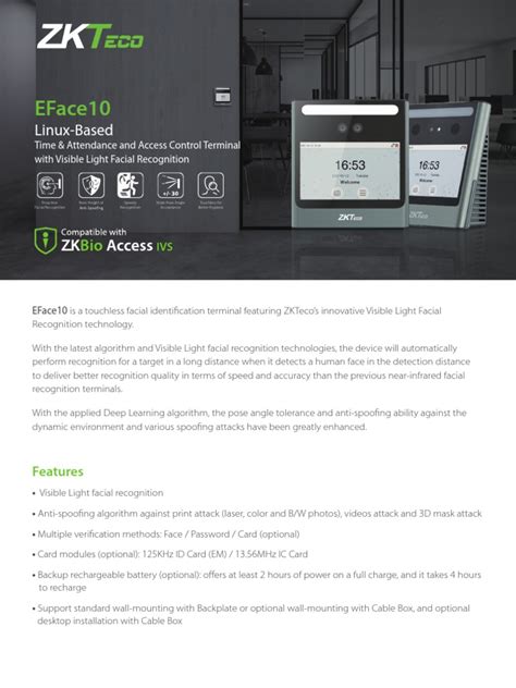 Eface10 Leaflet Pdf Smart Card Access Control