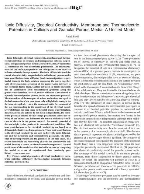 Pdf Ionic Diffusivity Electrical Conductivity Membrane And