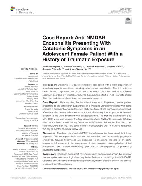 Pdf Case Report Anti Nmdar Encephalitis Presenting With Catatonic