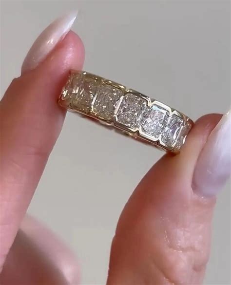 14k Solid Gold Wedding Band For Women Full Bezel Moissanite Ring
