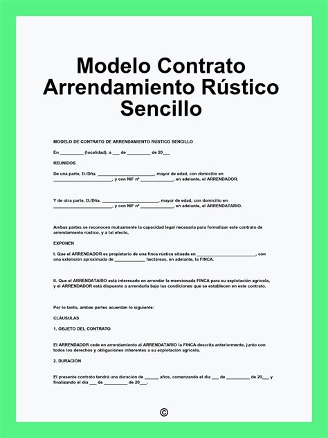 Modelo Contrato Arrendamiento Rústico Sencillo