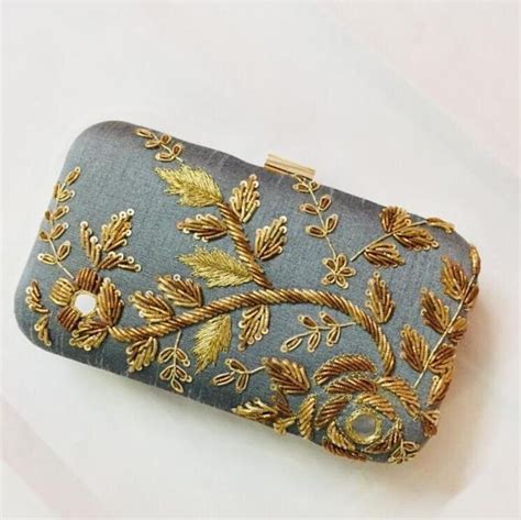 Grey Embroidered Clutch Hand Embroidery Hand Embellished Hand