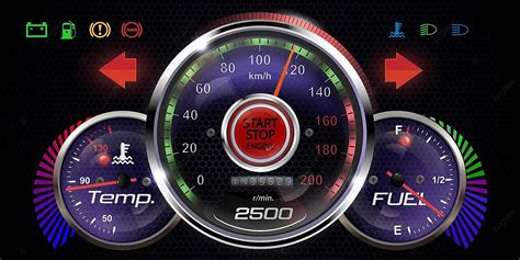 Realistic Speedometer Dashboard Illustrated In Vector Complete With