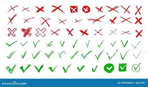 Set Of Ticks And Crosses For To Do List Or Vote Vector Elements For Yes Or No Answering Test