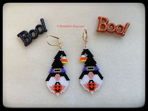 Halloween Gnome Seed Beaded Earring Fall Gnome Dangles With Pumpkin