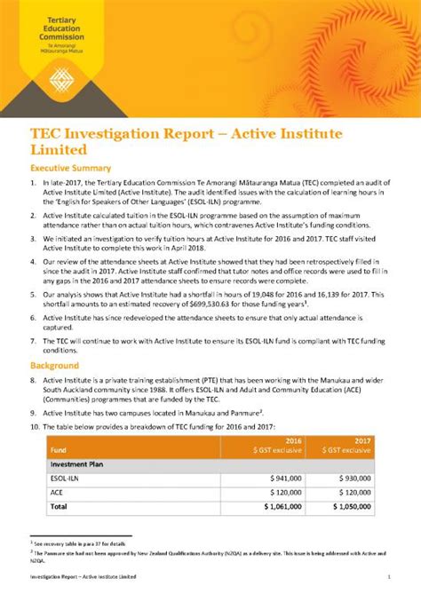 Tec Investigation Report Into Active Institute Redacted Oct 2018