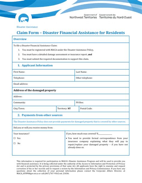 Northwest Territories Canada Claim Form Disaster Financial Assistance