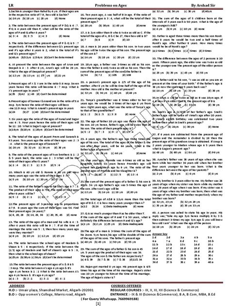 Problems On Ages Pdf Living Arrangements Arithmetic