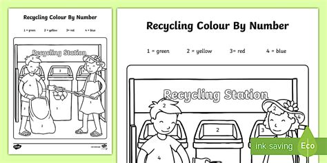 Recycling Colour By Number Worksheet Twinkl