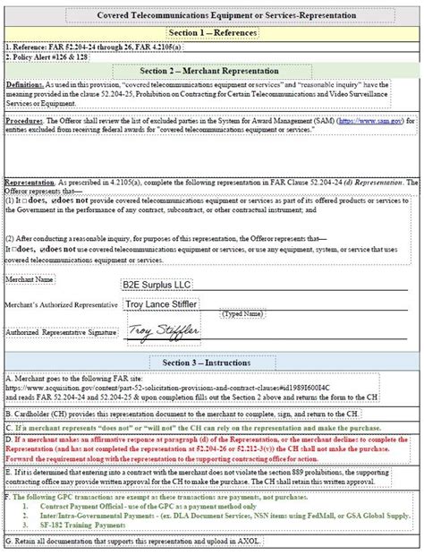 Section 889 [compliance] B2e Surplus Llc