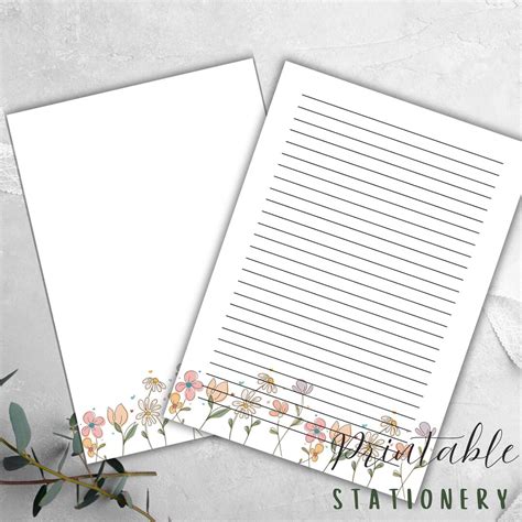 Printable Stationery Aesthetic Floral Writing Paper Minimal Design