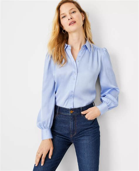 Petite Collared Button Down Blouse