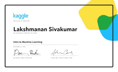 Lakshmanan Sivakumar Completed The Intro To Machine Learning Course On Kaggle