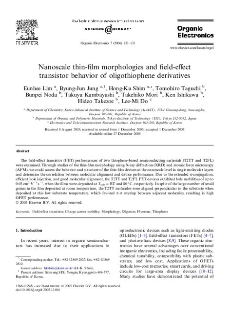 Pdf Nanoscale Thin Film Morphologies And Field Effect Transistor