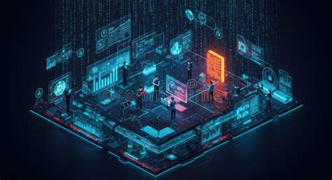 A Team Is Analyzing Data In A Futuristic And Visually Engaging Digital Landscape Stock