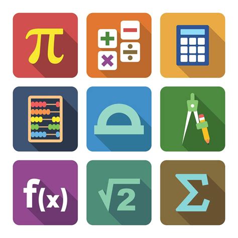 Vector Set Of Math Icons Flat Style With Long Shadow Pi Number