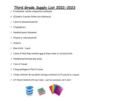 Third Grade Supply List Holly Hills Elementary School