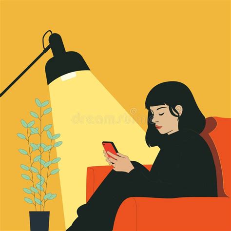 Introverted Girl Using Phone Vector Social Media Character Art For