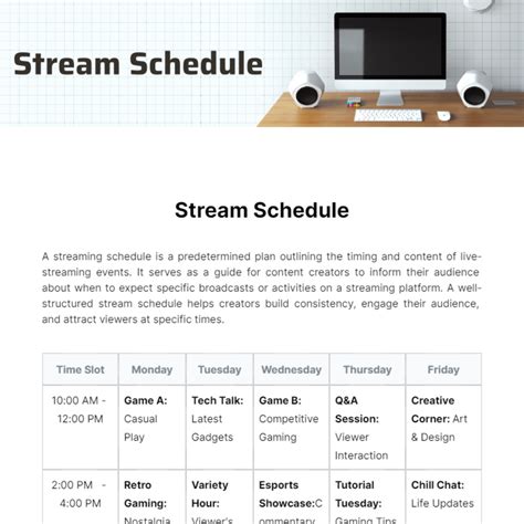 Free Stream Schedule Template To Edit Online
