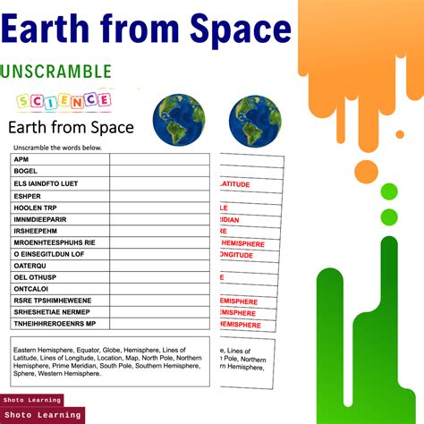 Earth From Space Science Activity Scramble Words Unscramble Vocabulary