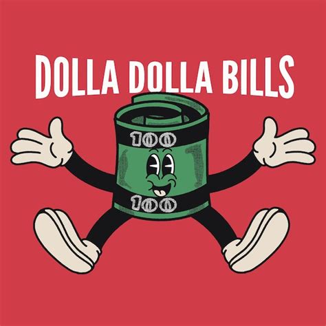 Dolla Dolla Bils With Money Groovy Character Premium Vector