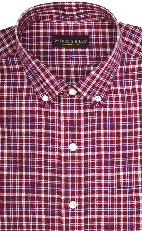 Regular Fit Burgundy Multi Plaid Twill Button Down Sport Shirt Wilkes