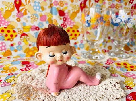 Vintage Pixie Elf Girl Figurine Japan Kitsch Kawaii Pink Ceramic Anthropomorphic Reddish Brown