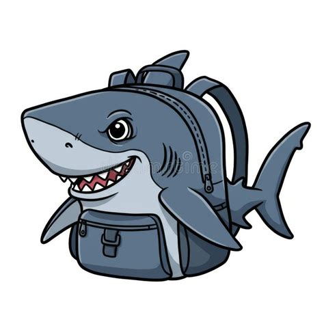 Cute Cartoon Shark Wearing A Backpack Stock Illustration Illustration