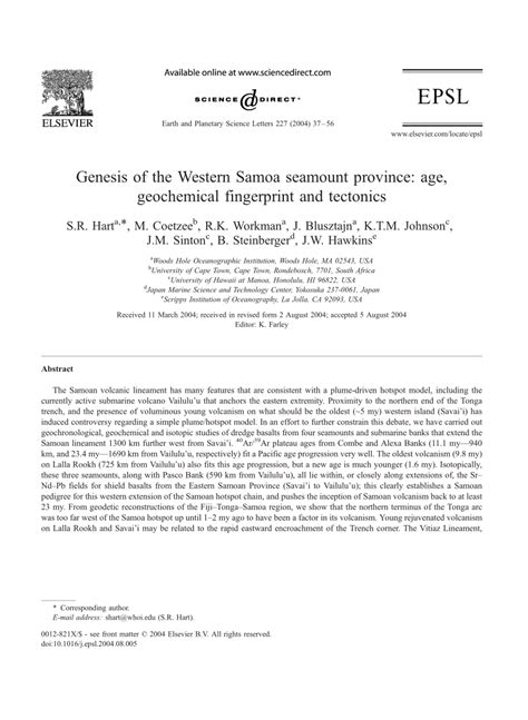 Pdf Genesis Of The Western Samoa Seamount Province Age Geochemical