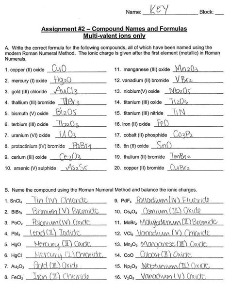 Ionic Compounds Naming And Writing Formulas Practice