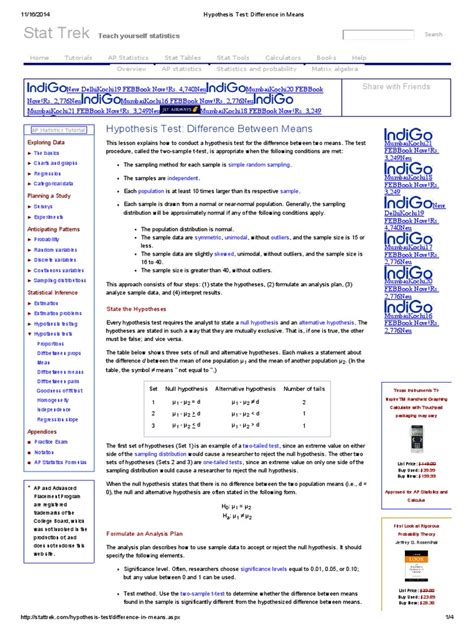 Hypothesis Test Difference In Means Pdf Statistical Hypothesis
