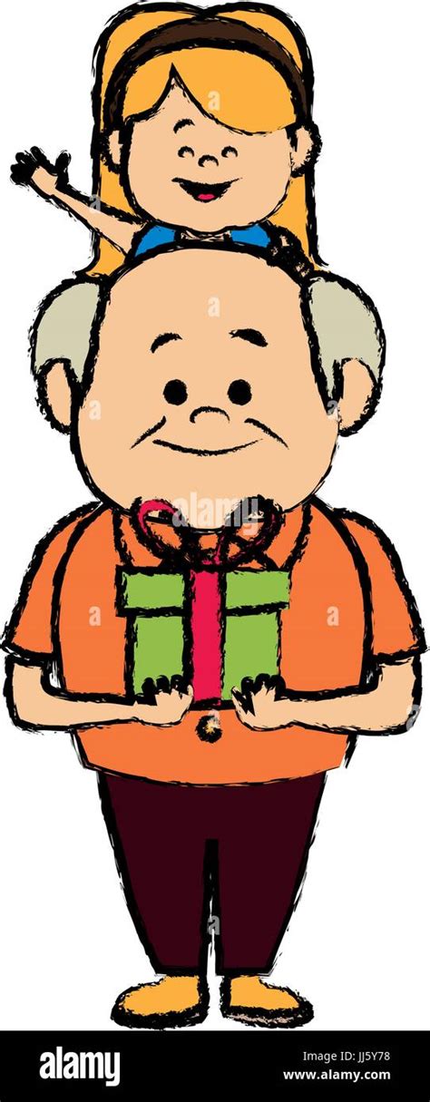 Grandfather Sits On Shoulders Girl Together Fun Stock Vector Image