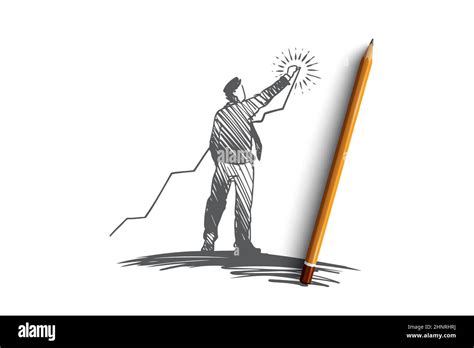 investing growth profit success concept hand drawn man building a chart of growing success