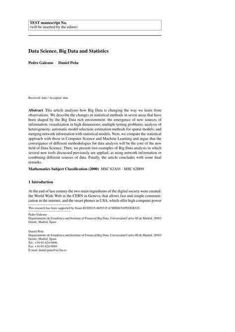 Pdf Data Science Big Data And Statistics