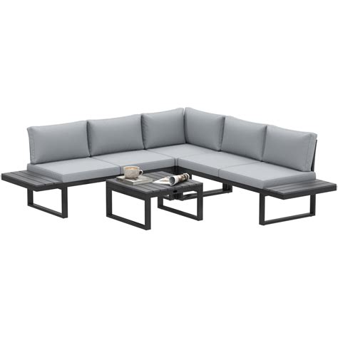 Outsunny 5 Seater Grey 5 Level Recline Corner Garden Sofa Set Wilko