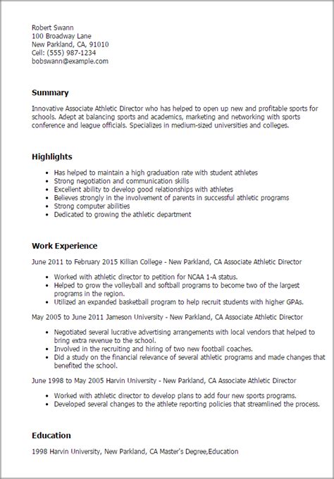 Athletic Director Resume Example Myperfectresume