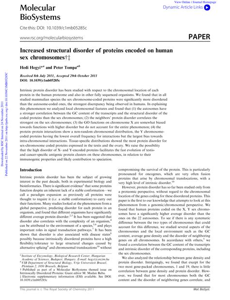 Pdf Increased Structural Disorder Of Proteins Encoded On Human Sex