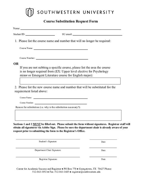 Fillable Online Course Substitution Request Form Fax Email Print
