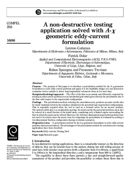 Pdf A Non‐destructive Testing Application Solved With A‐χ Geometric Eddy‐current Formulation