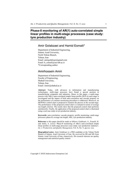 Pdf Phase Ii Monitoring Of Ar 1 Auto Correlated Simple Linear Profiles In Multistage